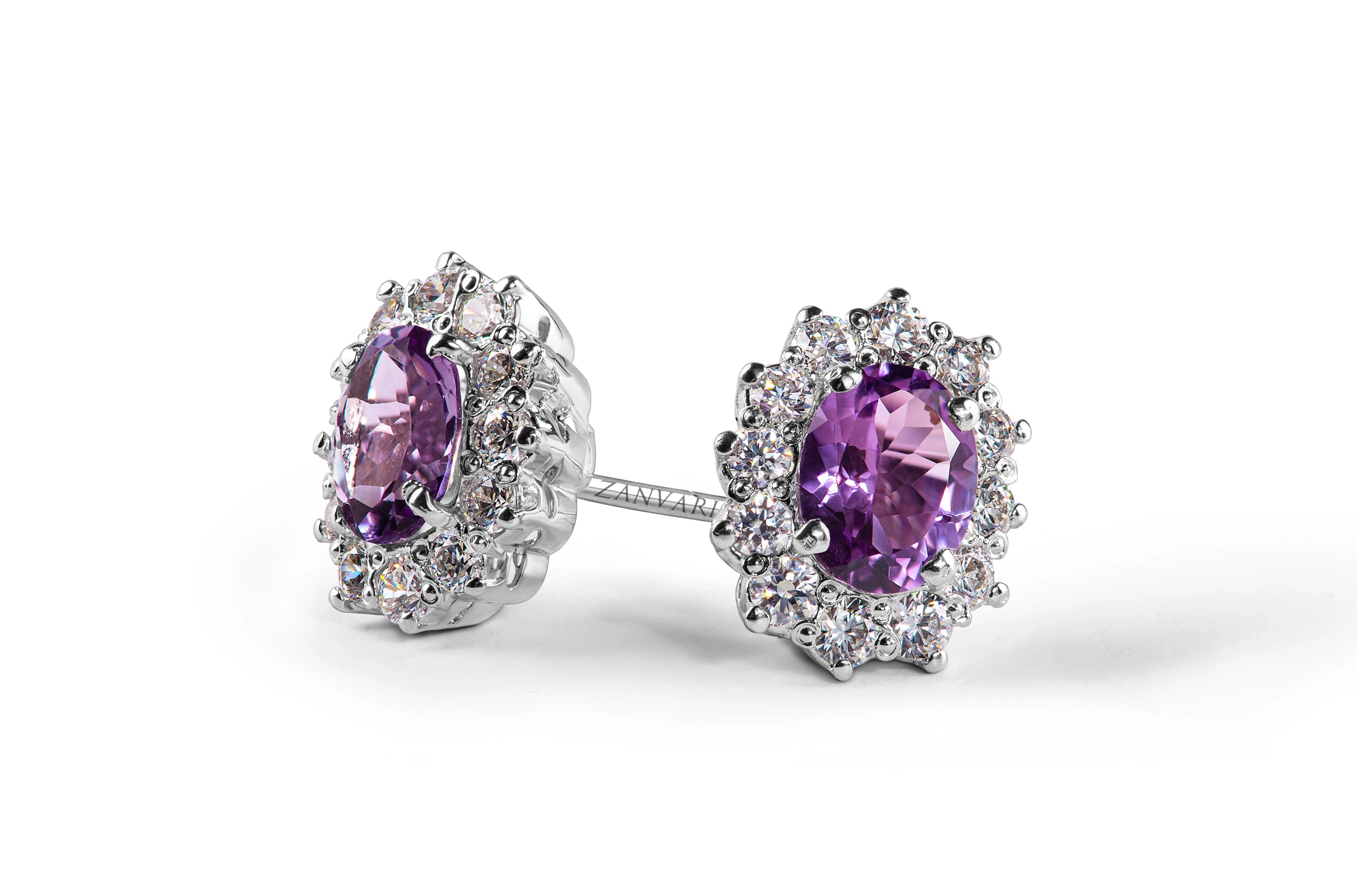Natural Amethyst Ear studs Collection in Silver Online – Zanvari