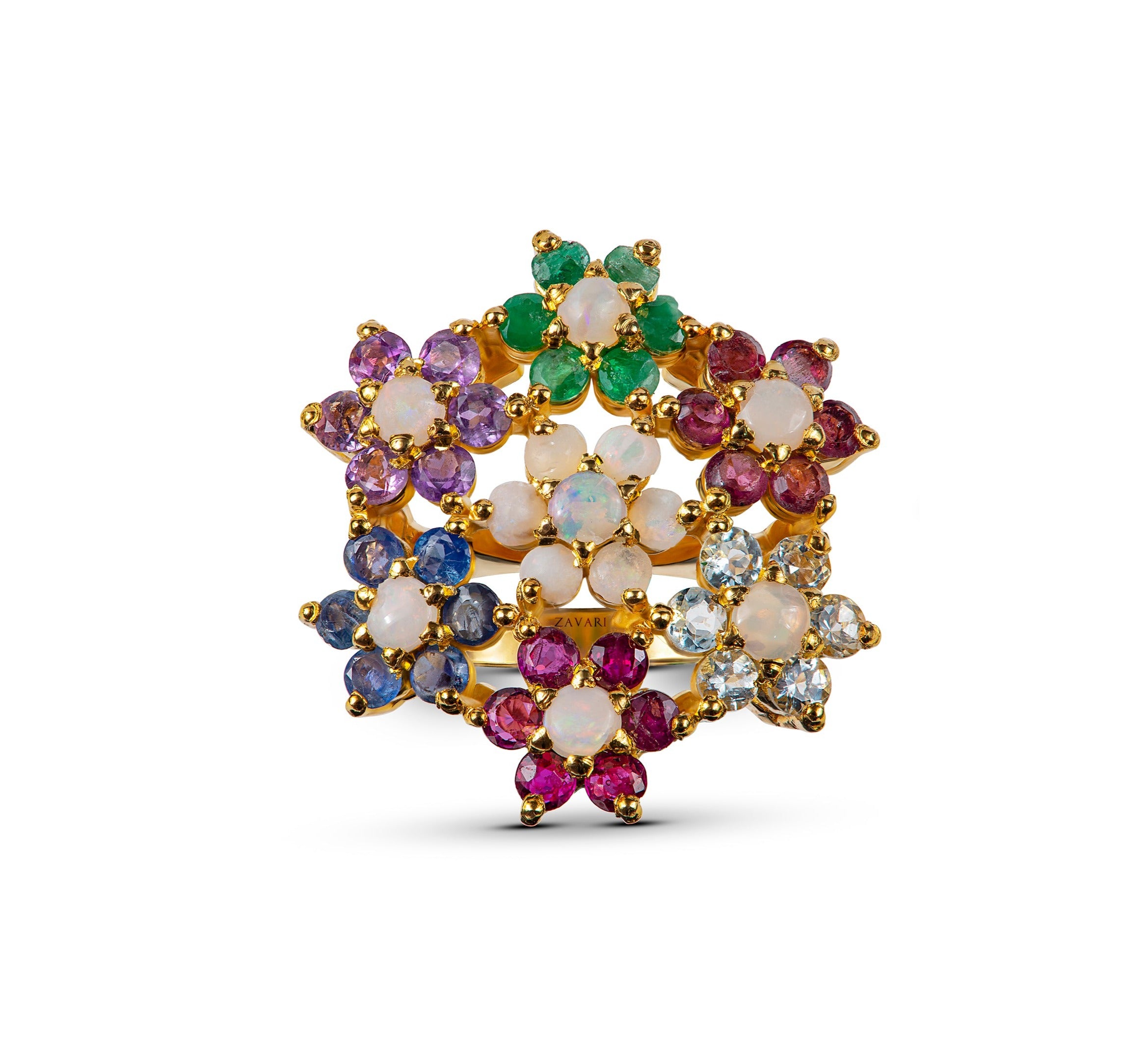 925 Silver Gold Plated Natural Stones Ring|ZANVARI – Zanvari