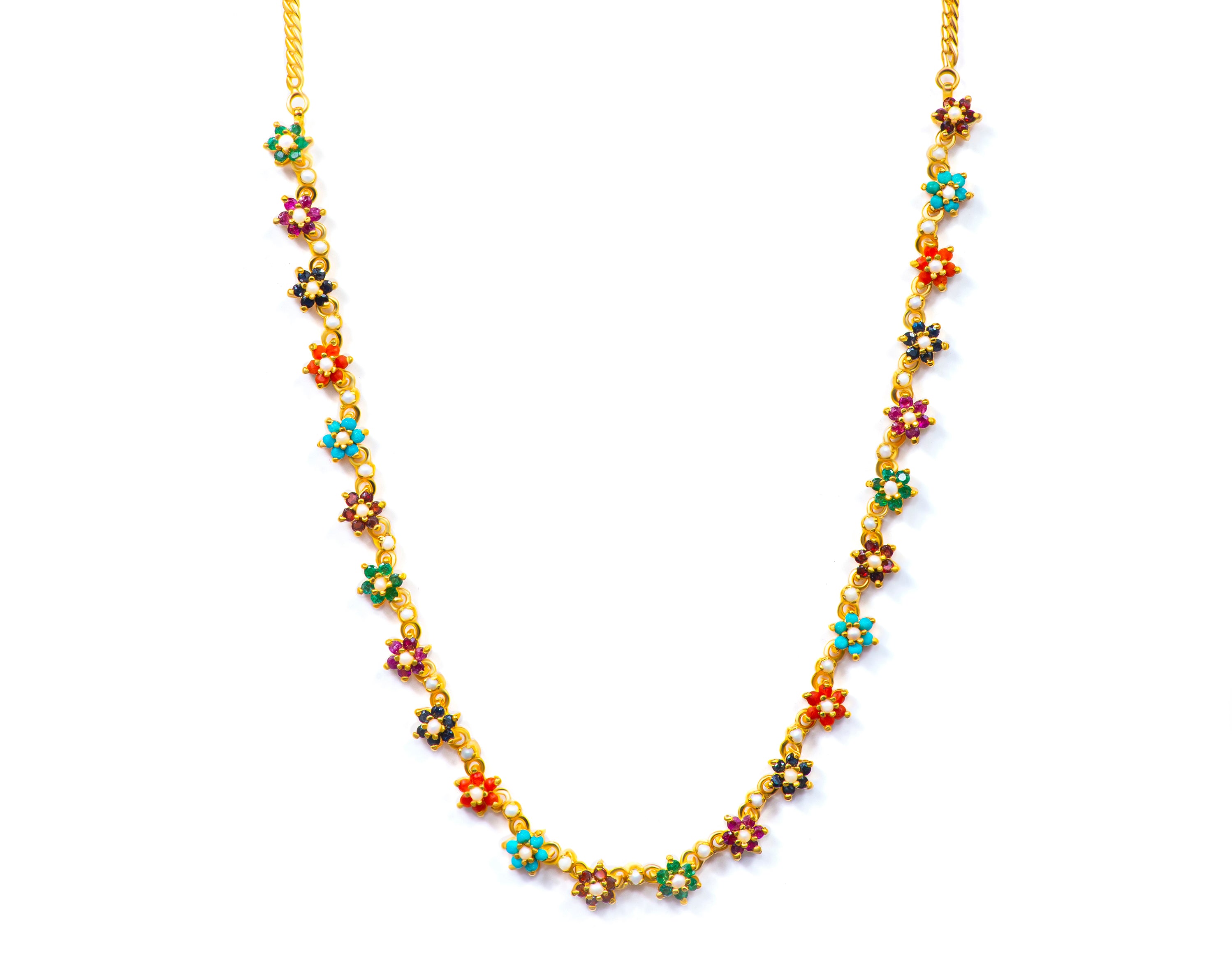 Floral Nauratan Necklace- A symbol of good luck and prosperity – Zanvari