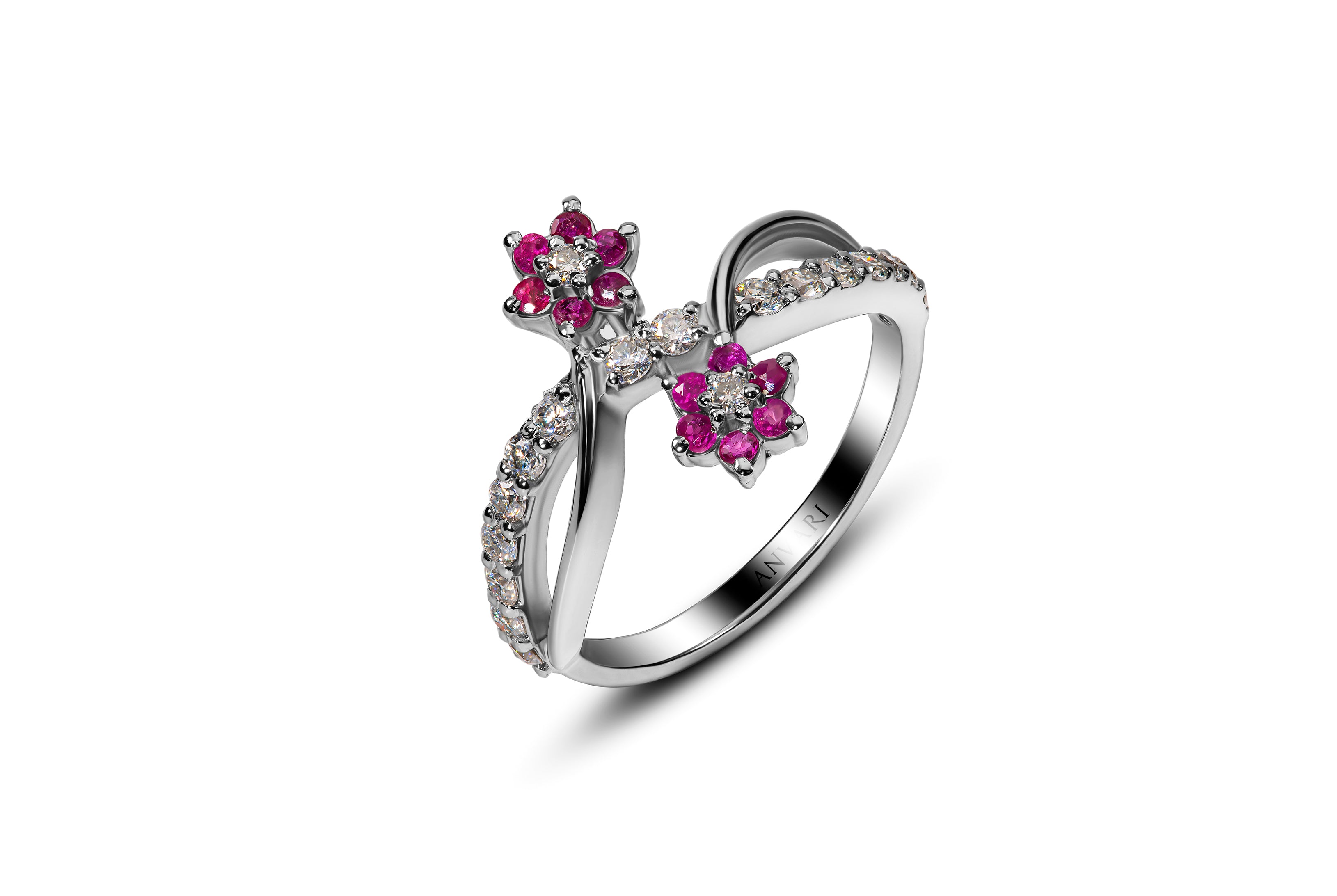 Sterling Silver 925 Ruby Flower Infinity Ring with Zirconia - A ...