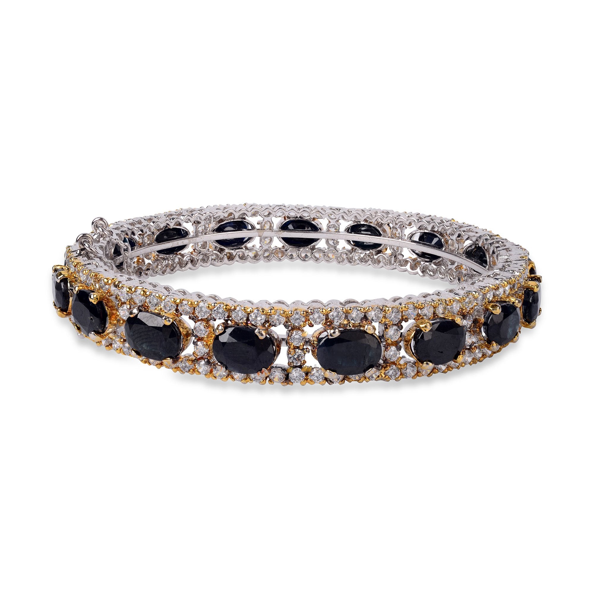 Stunning Sterling Silver and White Gold Plated Sapphire Bangle – Zanvari