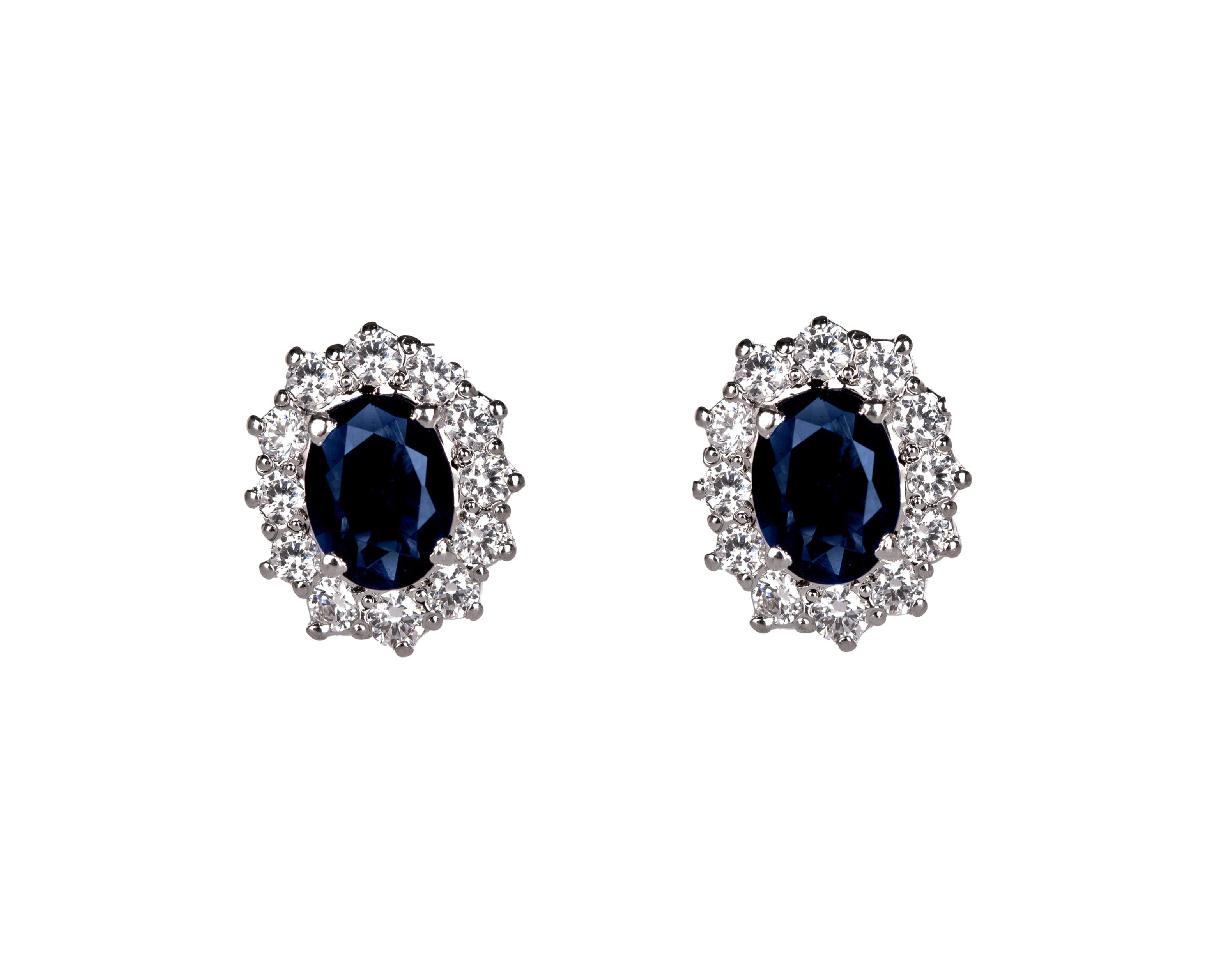 Sapphire Stone Princess Diana Style Studs Earrings In Sterling Silver ...